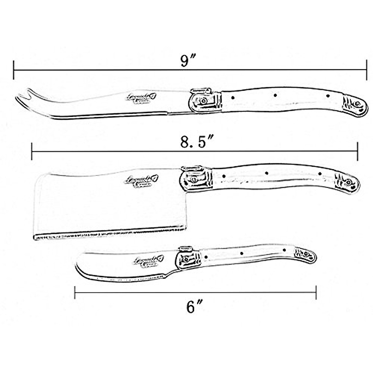 Laguiole By FlyingColors Cheese Knife Butter Knife Spreader Set, Stainless Steel, Black Color Handle, 3 Pieces