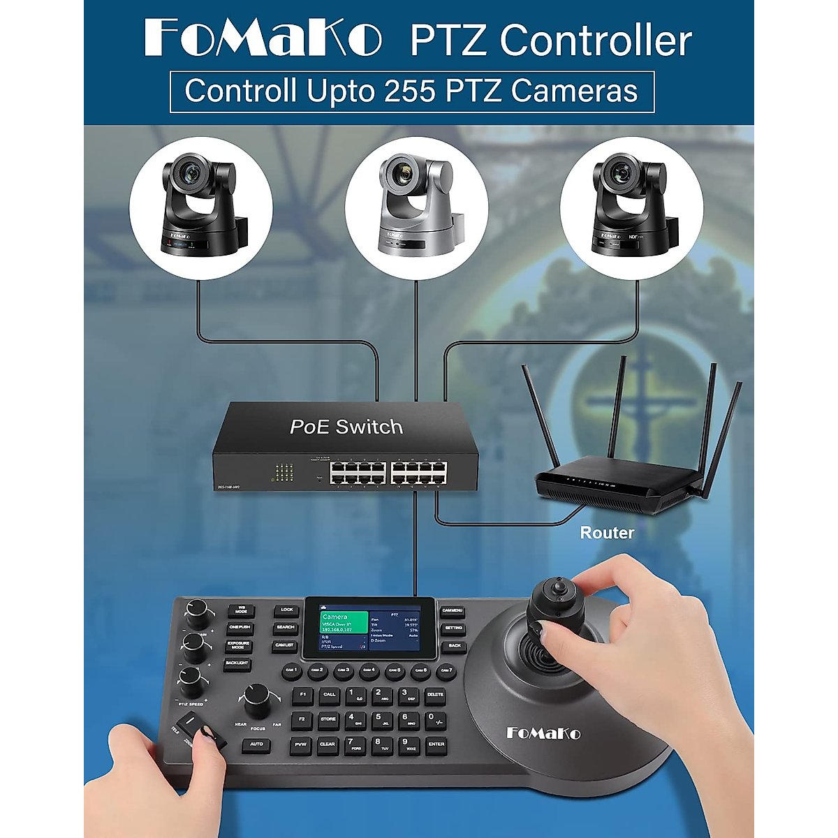 FoMaKo PTZ Camera 30X Optical Zoom HDMI PTZ Bundle with PTZ Controller PoE Keyboard,Contains 2 Items(FMK30SDI+KC608)