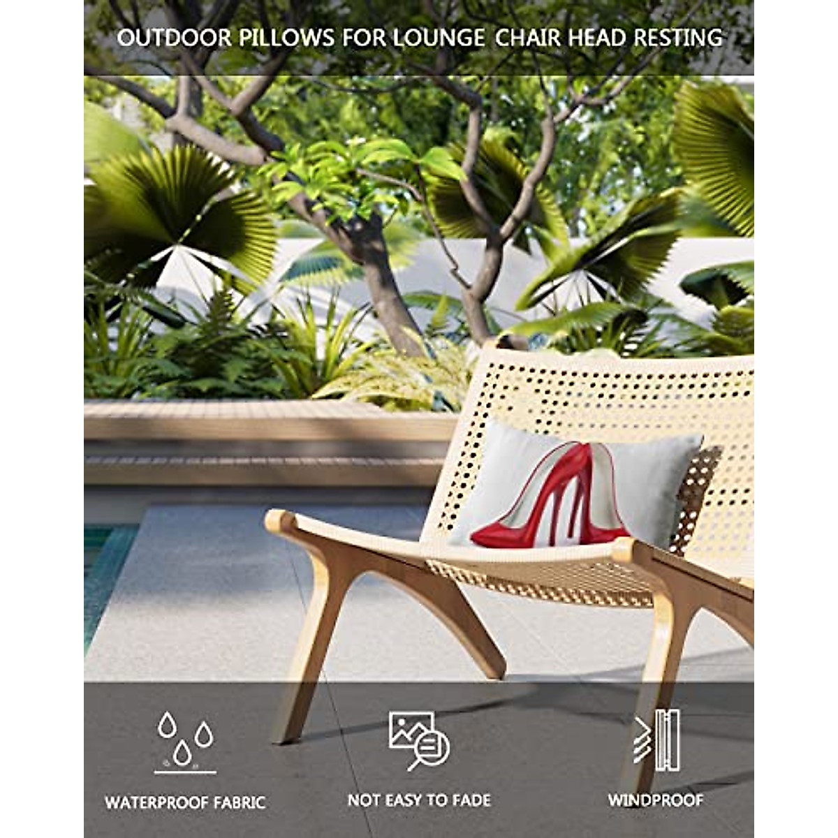 Outdoor Pillow for Recliner Lounge Chair Headrest, Red High Heels Modern Waterproof Lumbar/Head Pillow with Adjustable Elastic Stripe for Patio,Office,Beach,Pool,Car Seat Rustic Wood