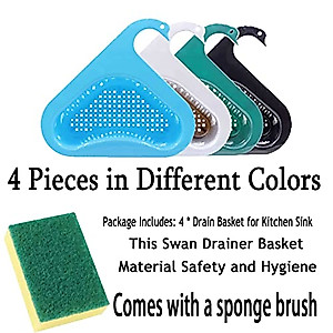 JJYDX 4 PCS Swan Drain Basket for Kitchen Sink, Multifunctional Household Swan Drain Basket for Sink, Swan Basket for Kitchen Sink Easy to Disassemble Fits All Sinks (One Reusable Sponge) (4 PCS)
