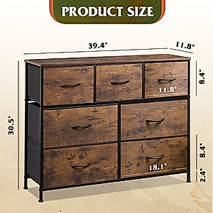 WLIVE Dresser TV Stand, Entertainment Center with Fabric Drawers, Media Console Table with Metal Frame and Wood Top for TV up to 45 inch, Chest of Drawers for Bedroom, Rustic Brown Wood Grain Print