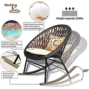 XIZZI Bistro Set Outdoor 3 Pieces Rocking Chair Patio Furniture with Glass Table and 2 Pillows,Beige