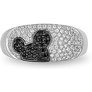 Cluster Mickey Mouse Ring For Women's & Girl's 1 CT. T.W. D/VVS1 Black & White Diamond In 925 Sterling Silver (9.5)