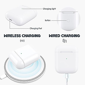 Airpod Charging Case Compatible with Airpods 1&2 Gen, Air Pods Charger Case Replacement, 450mAh Wireless Charging Case with Bluetooth Pairing Sync Button, NO Earbuds, White