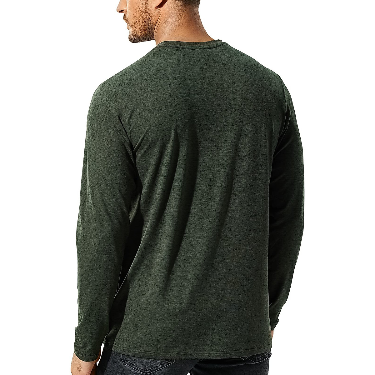 MIER X-Sofort Men's Long Sleeve T-Shirts for Workout, Running, Athletic Buttery Soft Crew Neck Lightweight Dry Fit, Dark Green Heather, XL