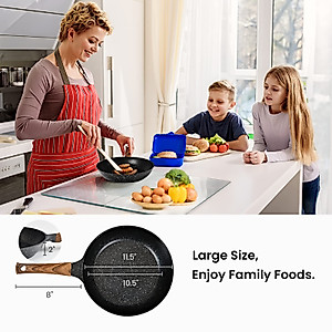 MOJIRE Nonstick Frying Pans Set with Lid, 10 In 11.5 In Aluminum Granite Coating Chef's Pan, Non Stick Flat Skillet Set with Glass Cover, Cookware Set Suitable for Gas Stove, Induction Glass Top