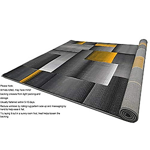 Handcraft Rugs Abstract Geometric Modern Squares Pattern Yellow/Orange/Silver/Gray/Black Area Rug (5X7, Yellow)
