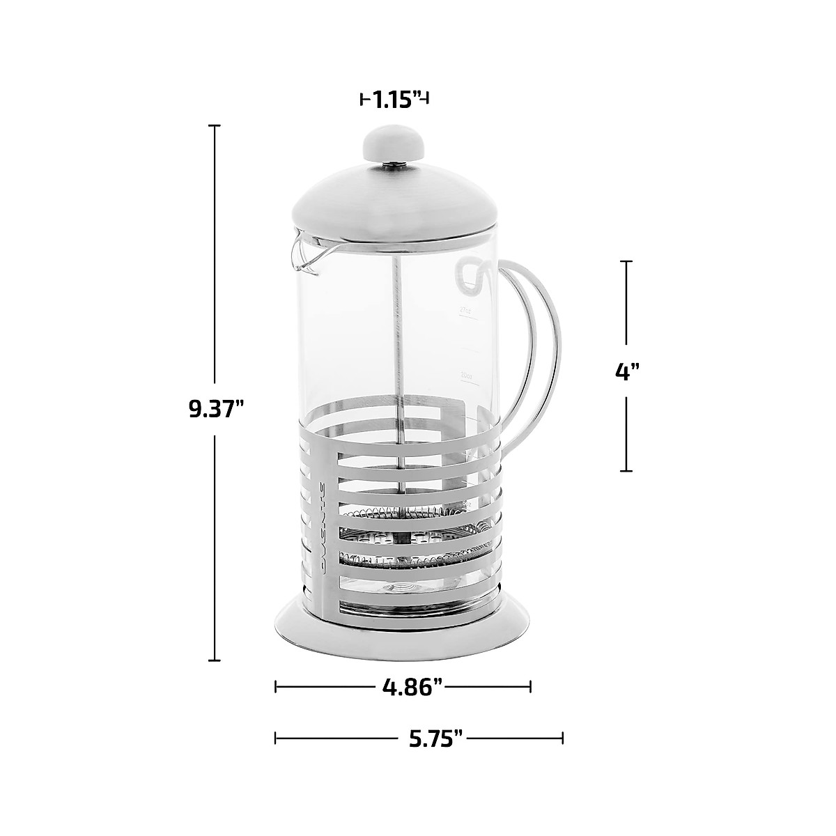 OVENTE French Press Coffee Maker 34 Ounce, 4 Filter Stainless Steel Plunger System & Durable Borosilicate Heat Resistant Glass, Portable Easy Clean Pitcher with Free Scoop, Silver FSH34S