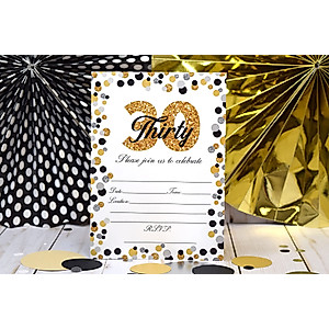 Confetti Polka Dot 30th Birthday Party Invitations, 20 5x7 Fill In Cards with Twenty White Envelopes by AmandaCreation