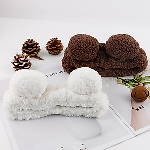 YISSION 2PCS Bear Ears Spa Headband No Slip Head Band for Face Wash Makeup Skincare Facial Headband Elastic Hair Band Carol Fleece Headbands for Women Girls (White Coffee)