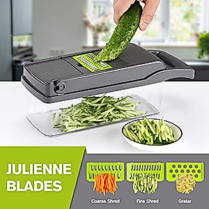 KEOUKE Vegetable Chopper Slicer Dicer - 12 -in -1 Onion Chopper Fruits Cutter Mandoline Slicer Food Chopper/Cutter with 7 Stainless Steel Blades, Adjustable Slicer & Dicer with Storage Container