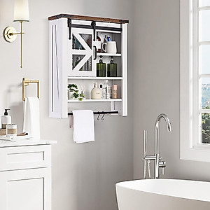 JoanKaren Bathroom Cabinet Wall Mounted with Towel Bar, Over Toilet Cabinet, Medicine Cabinet with Sliding Door Adjustable Shelves, Hanging Storage Cabinets for Bathroom Laundry Room Kitchen, White