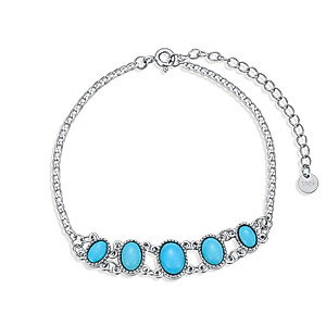 BETHZA Turquoise Bracelet for Women Sterling Silver Genuine Blue Turquoise Gemstone Link Adjustable Bracelet Western Vintage Jewelry Gift For Valentine Christmas