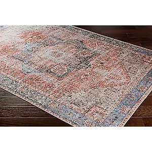 Livabliss Suri Vintage Washable Area Rug 5'3" x 7'3", Rust/Blue