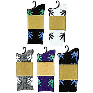Athletic Sports High Crew Socks for Men Women Leaf Cotton Sock 5 Pairs Randomly Choose One Size