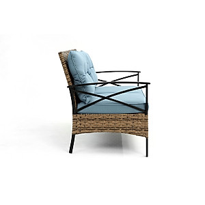 Hlcodca Outdoor Patio Furniture Sectional Sofa Set,4-Piece Rattan Wicker Dining Conversation Patio Set with Cushion & Table for Porch Yard Pool or Backyard (Blue/Garden@)