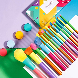 Docolor Colorful 15Piece Makeup Makeup Brush Set + 16Pcs Colorful Eyeshadow Brush Set Premium Kabuki Foundation Blending Face Powder Synthetic Makeup Brushes Set