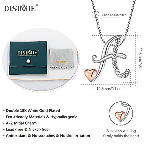 DISIMIE Silver Initial Name Necklaces for Women Girls, Letter Heart Pendant Necklace Aesthetic for Best Friend, Personalized Cute Chain Jewelry Birthday Anniversary Mother's Day Gift, Sterling