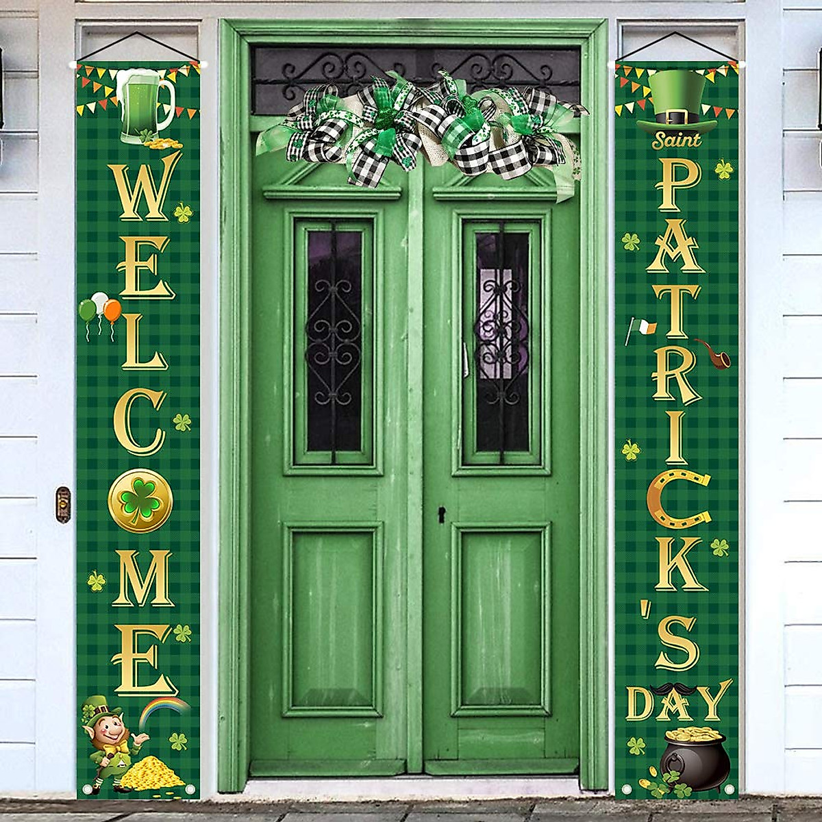 St. Patrick's Day Shamrock Porch Sign, Hanging Welcome Banner, St. Patrick's Day Decorations Outdoor Indoor, Home Party Hanging and Wall Decoration