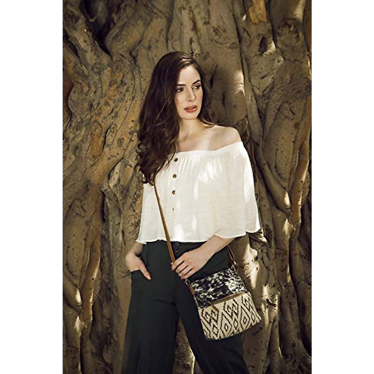 Myra Bag Gloss Upcycled Canvas & Cowhide Leather Crossbody Bag S-1617