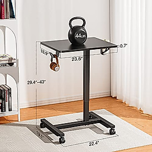 ErGear Laptop Mobile Standing Desk, Height Adjustable Laptop Desk with Wheels, Pneumatic Mobile Desk with Hook and Cup Holder, Rolling Desk for Home Office Workstation for Standing or Sitting, Black