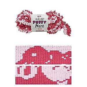 Alize Puffy More ,2 Skeins 10.58 Oz 24 Yds 100% Micropolyester ,Loop Yarn, Blanket Yarn, Velvet Yarn, Easy Knitting Yarn, no Hook , no Needle, New Yarn, Puffy Yarn, Bulky, Baby Yarn, Finger (6274)