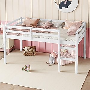 Bellemave Twin Size loft Bed for Kids, Kids loft Bed with Ladder, Wooden loft Bed for Kids, Low loft Bed, White