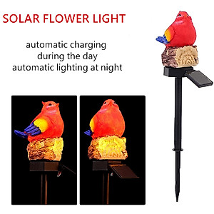 FPlife Technology Solar Bird Lights Fake Bird Decoy Statue Lamp Outdoor Garden Yard Patio Decor Lights-Bird Night Warm Light (Red Bird)