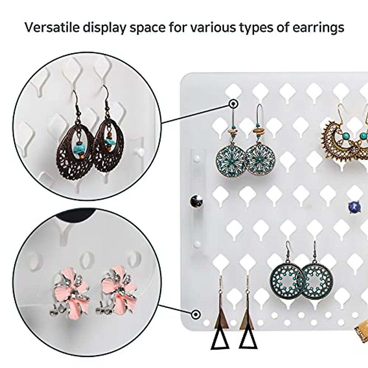 JACKCUBE Design Wall Mount Earring Jewelry Holder Organizer Hanger Storage Rack Display Frosted Acrylic with 94 Holes(Frosted, 15.7 x 9.4 x 0.9 inches) - MK201B