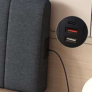 YOPTO Full Size Upholstered Platform Bed with Twin Size Trundle & USB Port,Linen Tufted Bed Frame W/Remote Control LED Light & Stripe Headboard,Wood Slats Support for Bedroom,Apartment,Dark Gray