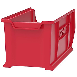 Akro-Mils 30287 Super-Size AkroBin Heavy Duty Stackable Storage Bin Plastic Container, (24-Inch L x 11-Inch W x 10-Inch H), Red, (4-Pack)