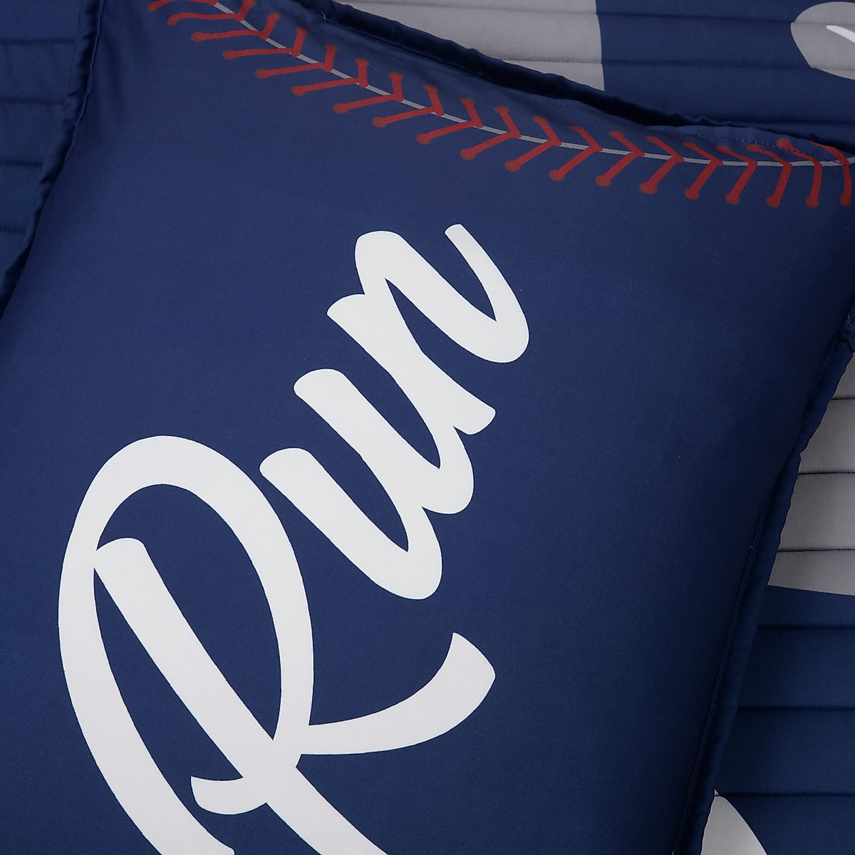 Lush Decor Baseball Game Reversible Oversized Kids 5 Piece Quilt Set, Full/Queen, Navy & Gray