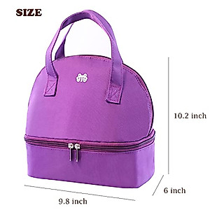 Lovyan Insulated Lunch Bag Double Layer Simple Bento Cooler Bag Waterproof Lunch Handbag for Women Men Adult Picnic Work Hiking Beach (Purple)