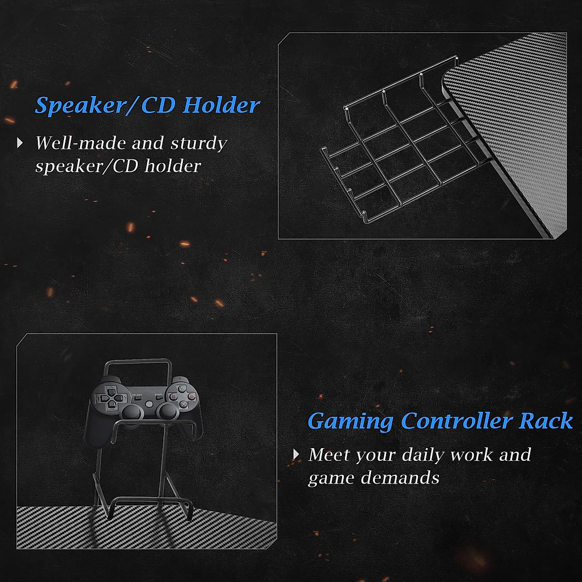 LUCKRACER Gaming Desk,39 Inch Gaming Table,K Shaped Computer Desk with Monitor Stand,Home Office Desk with Hook,CD/Gamepad Holder,Cup Holder and Speaker Holders Blue