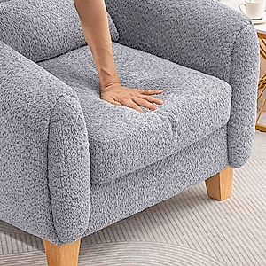 Living Room Single Sofa Chair,Modern Upholstered Teddy Sherpa Fabric Upholstery Accent Arm Chair,Comfy Reading Lounge Tub Barrel Club Arm Chair for Bedroom Small Spaces,Tufted Decorative,Lumbar Pillow