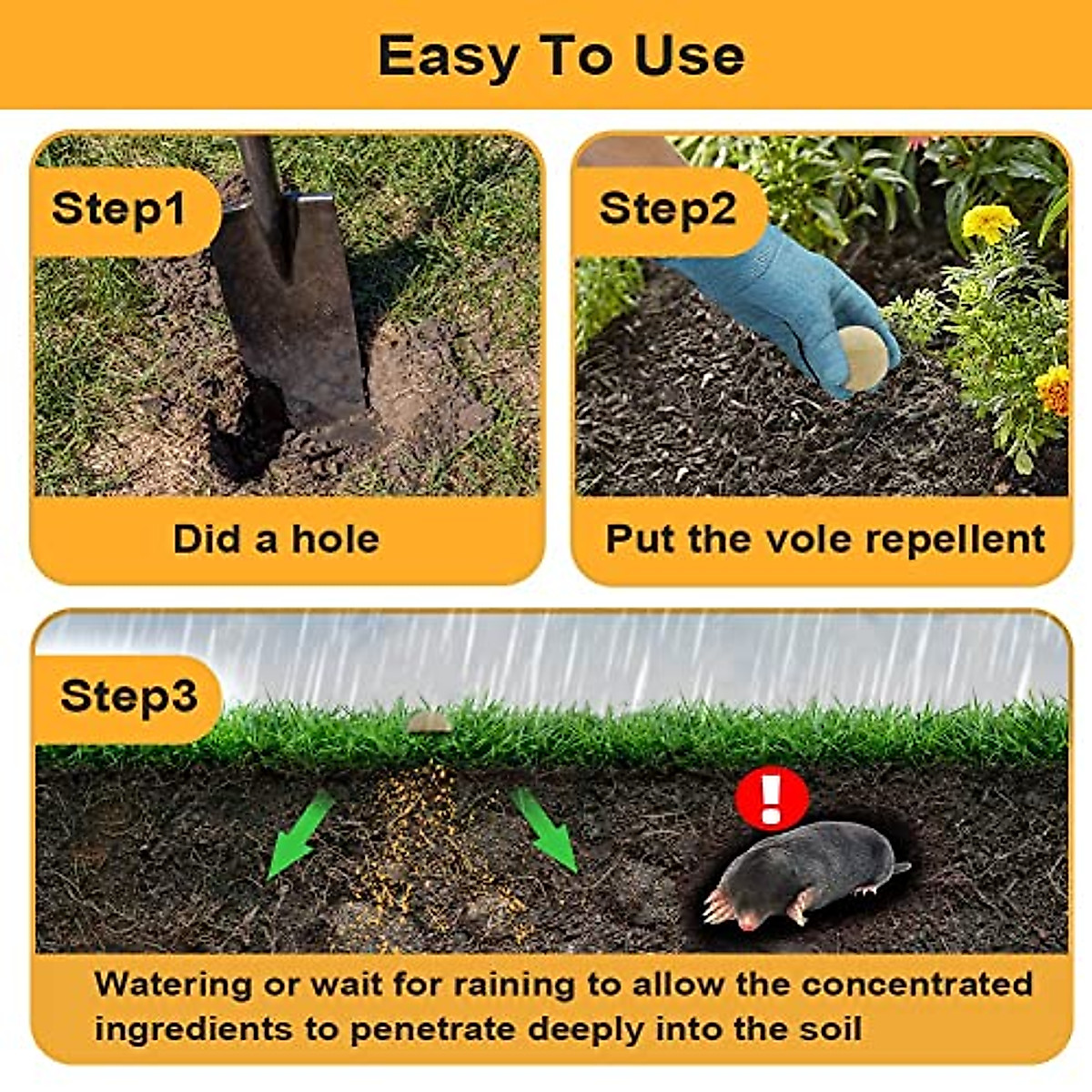 Pufado Mole Repellent, Vole Repellent Outdoor, Gopher Repellent, Mole Repellant for Lawn, Mole Deterrent for Yard, Mole Control, Keep Mole and Vole Out of Your Garden, Safe Around Pet & Plant -4 Packs