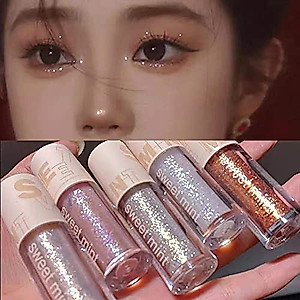 Go Ho Glitter Eyeshadow Makeup,Liquid Glitter Under Eye Shadow Bling,Glitter Eyeliner Diamond Sparkle Eye Stick,Shimmer and Shine Makeup Glitter Lip Gloss for Women Korean Makeup,01# Pink Purple