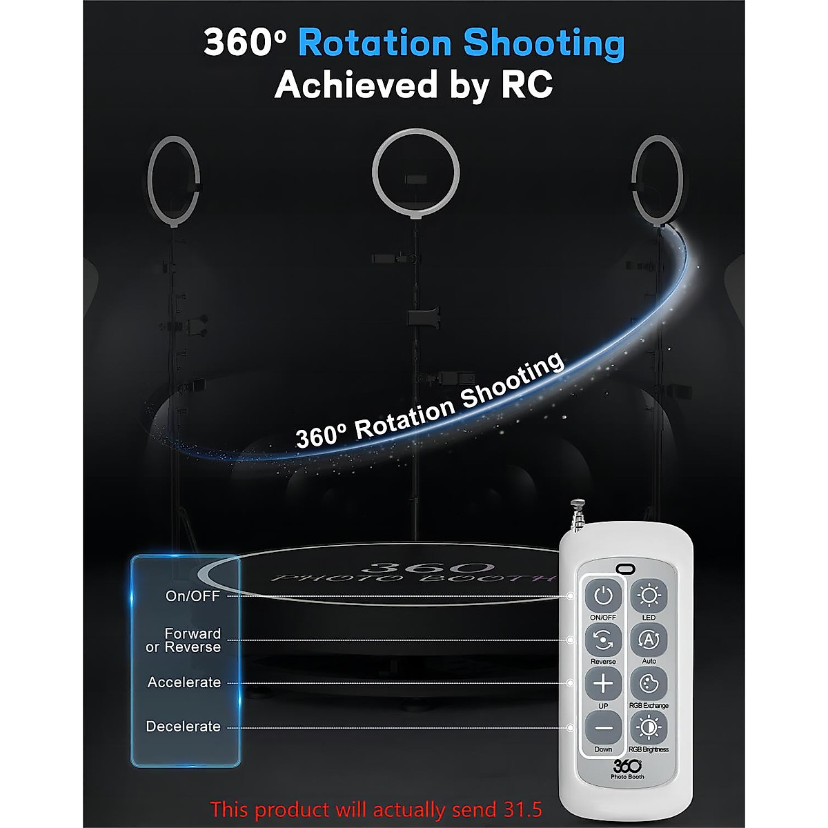 HOGSITY 360 Photo Booth Machine for Parties for 1-3 PPL,with APP,Wireless Light Strip,Custom Logo&Parts Replace,360 Camera Booth Auto Spin w/Ring Light&Flight Case for Slow Motion Etc.27