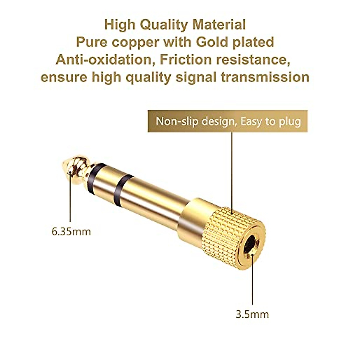 VCE 6.35mm (1/4 inch) Male to 3.5mm (1/8 inch) Female Stereo Audio Jack Adapter for Aux Cable, Guitar Amplifier, Headphone, 2 Pack