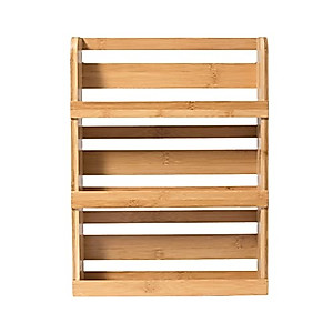 Lipper International Bamboo Wood 3-Tier Spice Rack 8840 - Space Saving 12" x 2.3" Vertical Storage for Spices or Craft Supplies - Attached Ring Hangers, Easy Hand Wash Maintenance