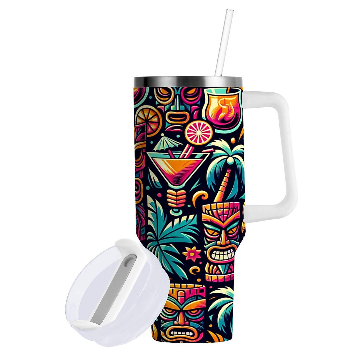 Jihqo Mexican Tropical Palm Trees 40 oz Stainless Steel Vacuum Insulated Tumbler with Handle and Straw Lid, Leakproof Water Bottle Double Wall Travel Mug Coffee Cup, Cupholder Friendly