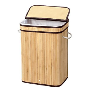 GERAMEXI Bamboo Laundry Basket with Removeable Lid 72L Clothes Hamper with Handle, Foldable Freestanding Clothes Hamper Basket Bedroom, Bathroom,