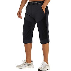 TACVASEN Men's Cargo 3/4 Long Shorts Quick Dry Below Knee Capri Slim FIit Pants Black, 34