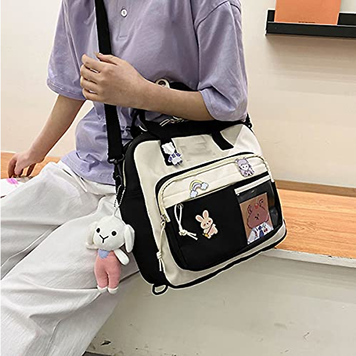 Treonca Kawaii Backpack with Kawaii Pin and Accessories Girl Backpack Cute Shoulder Tote Bag Laptop Schoolbag for Students Backpack for School (Black with pendant)