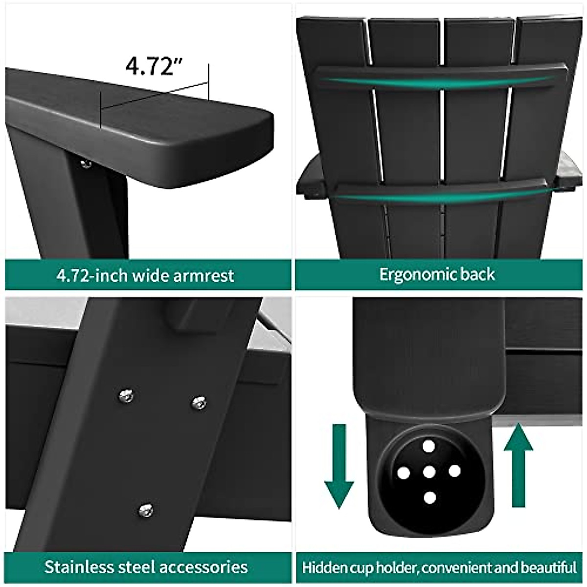 YITAHOME Adirondack Chair with Cup Holder Weather Resistant Resin Adirondack Chairs for Outdoor Garden Lawn Yard Garden Patio Deck Fire Pit