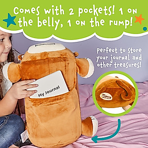 MEMORY MATES Cuddly Memory Foam Pillow Plush with Belly Pocket, Kids Pillow for Hugging Sleeping & Storing Diary, 15” Stuffed Animal & Journal Set - Jesi The Monkey