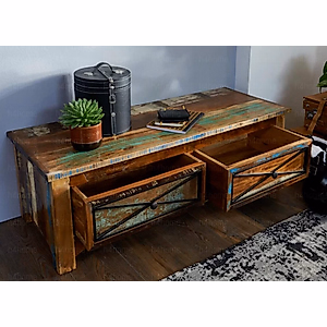 Vintage Industrial TV Stand with 2 Drawers Woodn Entertainment Centers Reclaimed Furniture Rustic Solid Wood Cabinet Retro Style TV Unit