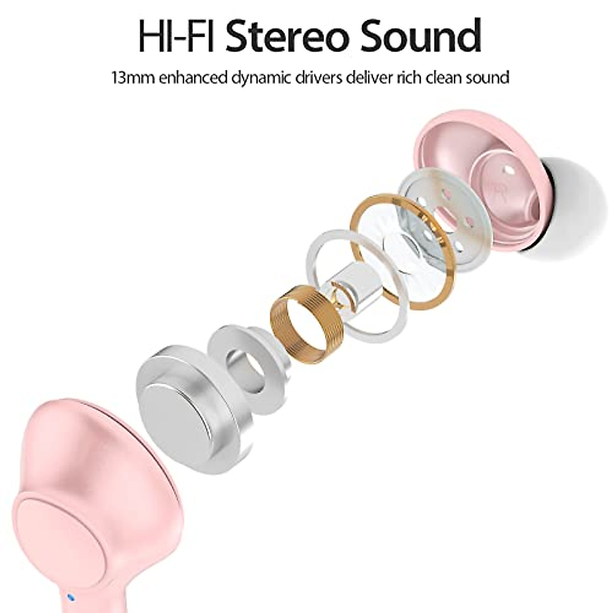 YHT Earbuds Wireless Bluetooth 5.3 Ear Buds 4-Mics Clear Calls ENC Noise Cancelling Earphones 30H Playtime Deep Bass Ear Buds Waterproof Sports Earbud & in-Ear Headphones for iPhone Android (Pink)