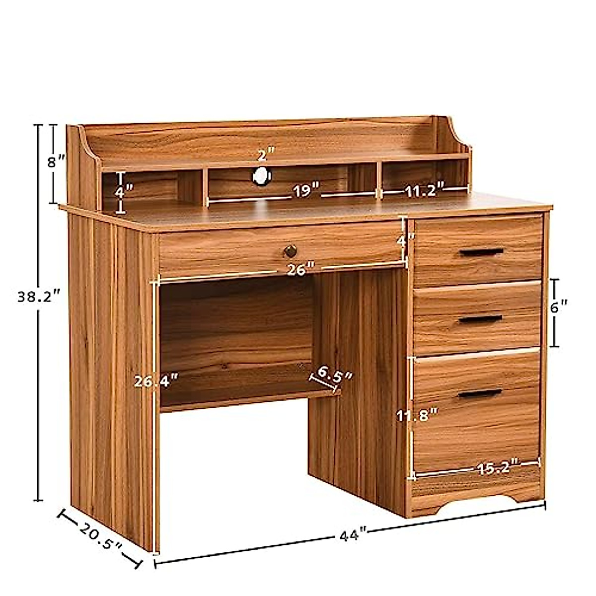 Computer Desk with 4 Drawers and Storage, Small Office Desk with File Drawers and Hutch, Farmhouse Wood Writing Student Table for Home Office, Bedroom, Rustic Brown