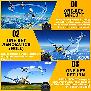 LEAMBE RC Plane 4 Channel Remote Control Airplane with 3 Modes - Ready to Fly Upgrade P51 Mustang RC Airplane for Beginners Adult with Xpilot Stabilization System & One Key Aerobatic